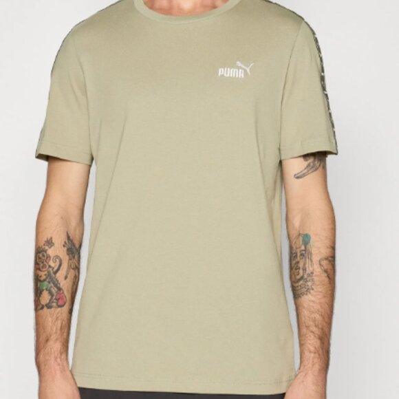 Puma | Shirts | Puma Lux Army Logo Tape Tshirt Mens Small Green | Poshmark